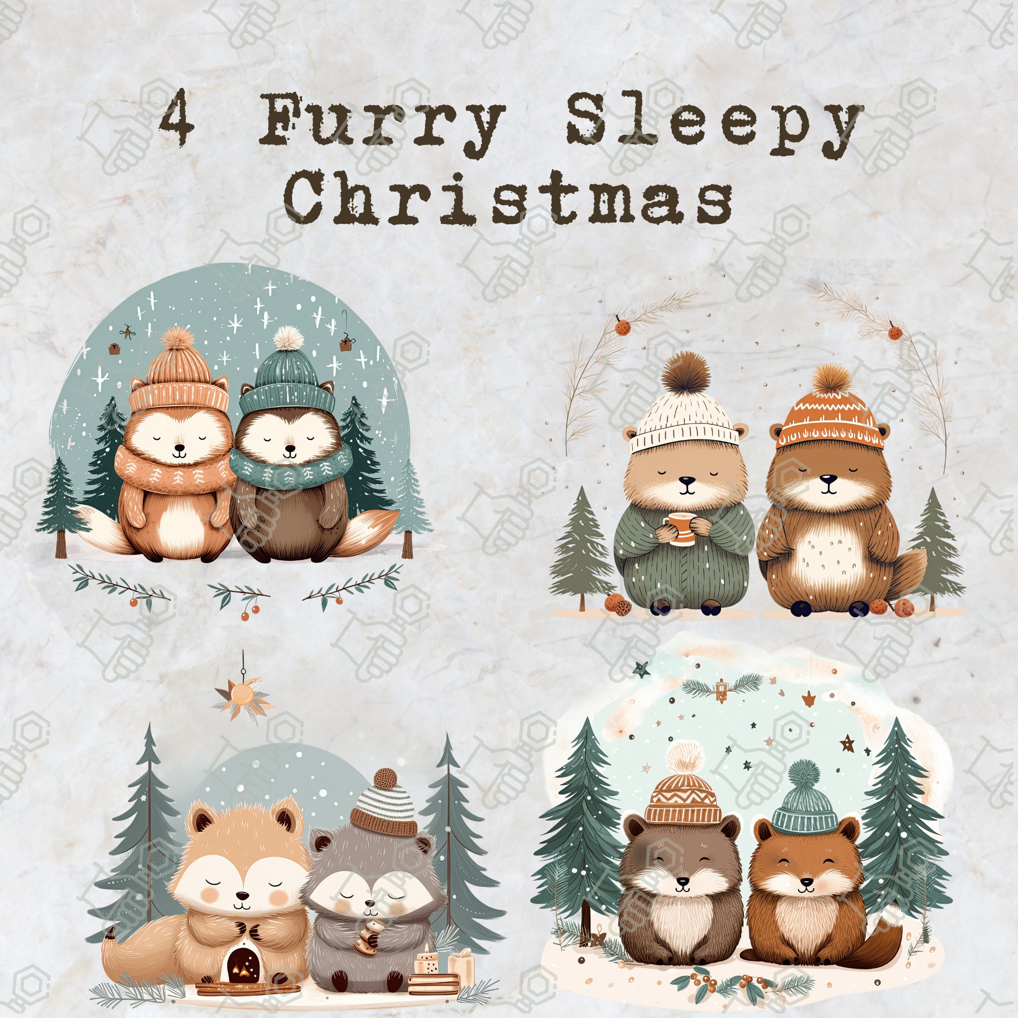 Cute Furry Christmas Clipart, Winter Forest Animals Clipart, Cute ...