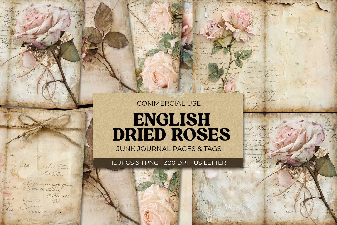Vintage English Rose Junk Journal, Floral Shabby Chic Background ...