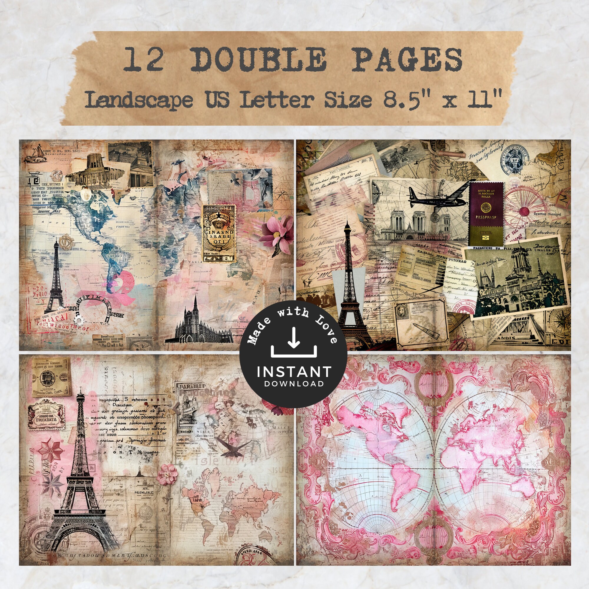 Travel Junk Journal Kit Digital Download 54 Piece Vintage Trip ...