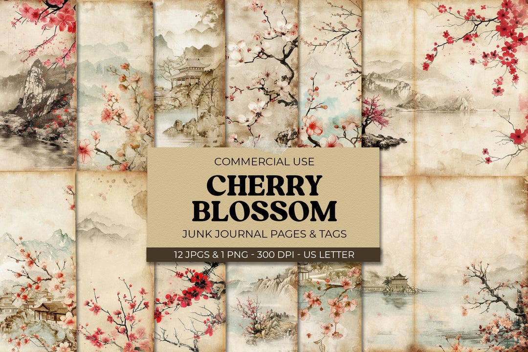 Cherry Blossom Junk Journal Pages, Vintage Japanese Printable Ephemera ...