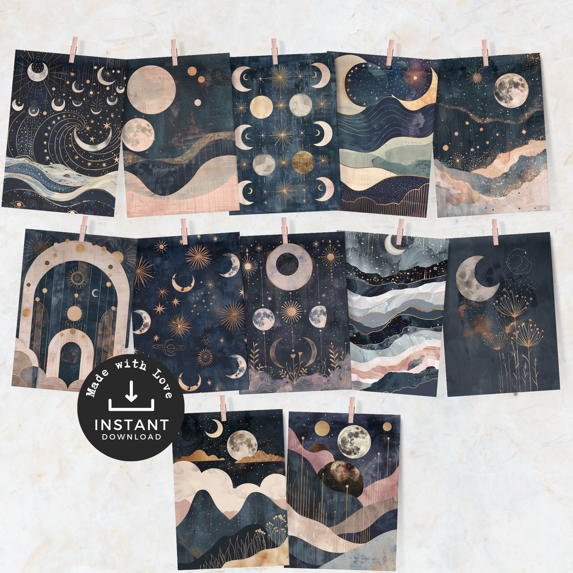 Printable Paper Night Sky, Celestial Starry Night Digital Paper ...