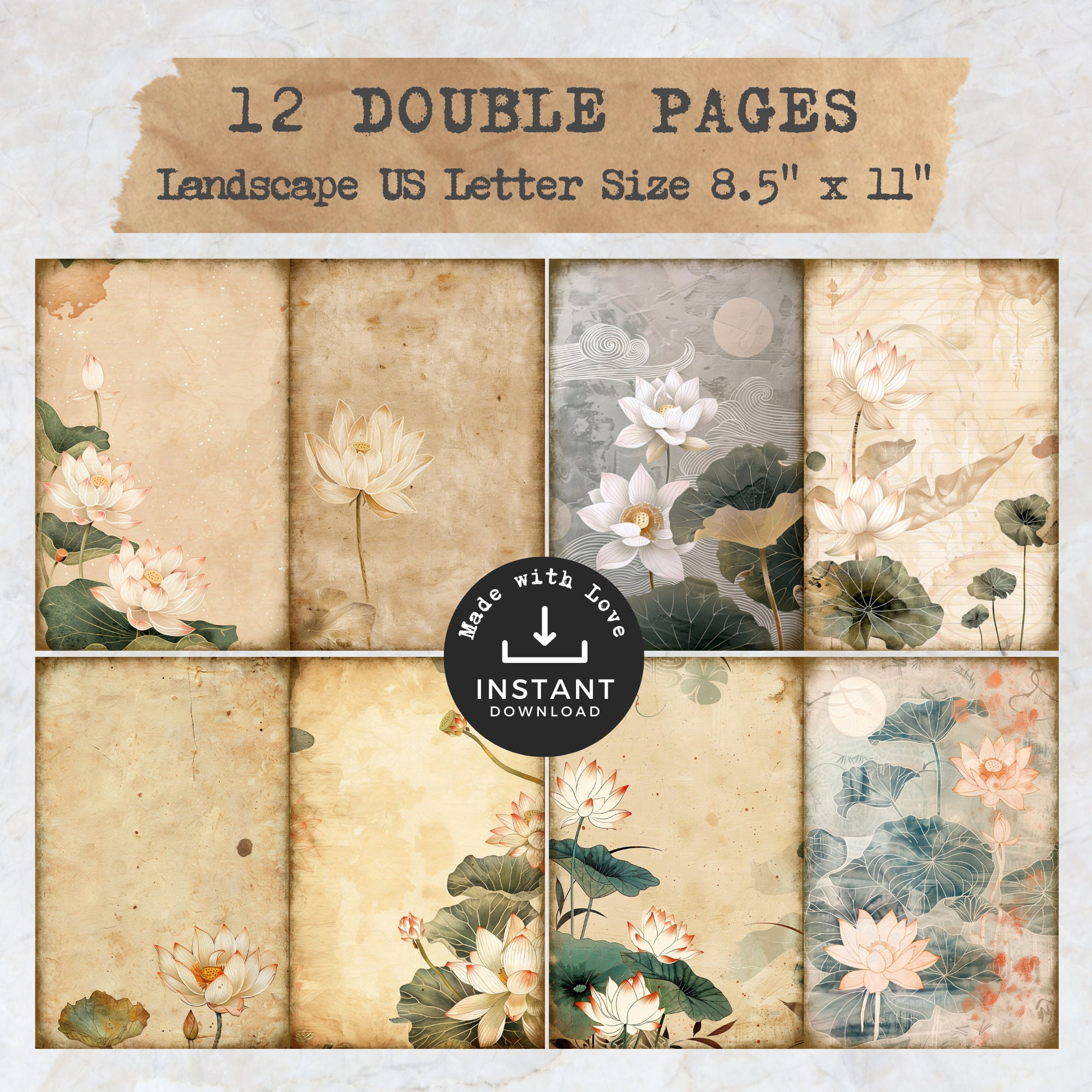 Zen Lotus Junk Journal, Pages & Tags, Floral Paper for Planner, Vintage ...