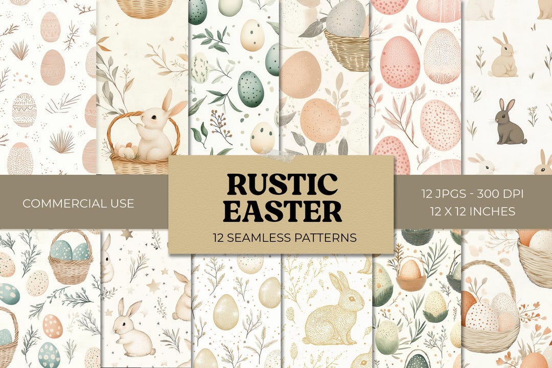 Rustic Easter Bunnies Seamless Patterns, Boho Easter Floral Bunny ...