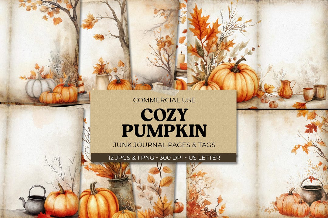 Pumpkin Junk Journal Pages, Journal Pages + Tags, Cozy Fall Printable ...