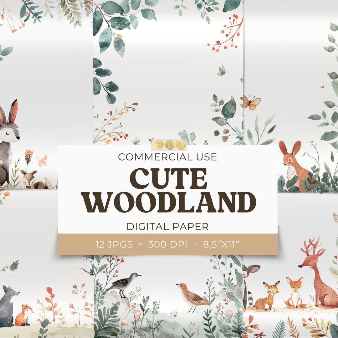 Cute Woodland Printable, Digital Papers, Boho Forest Scenes, 8.5x11 ...