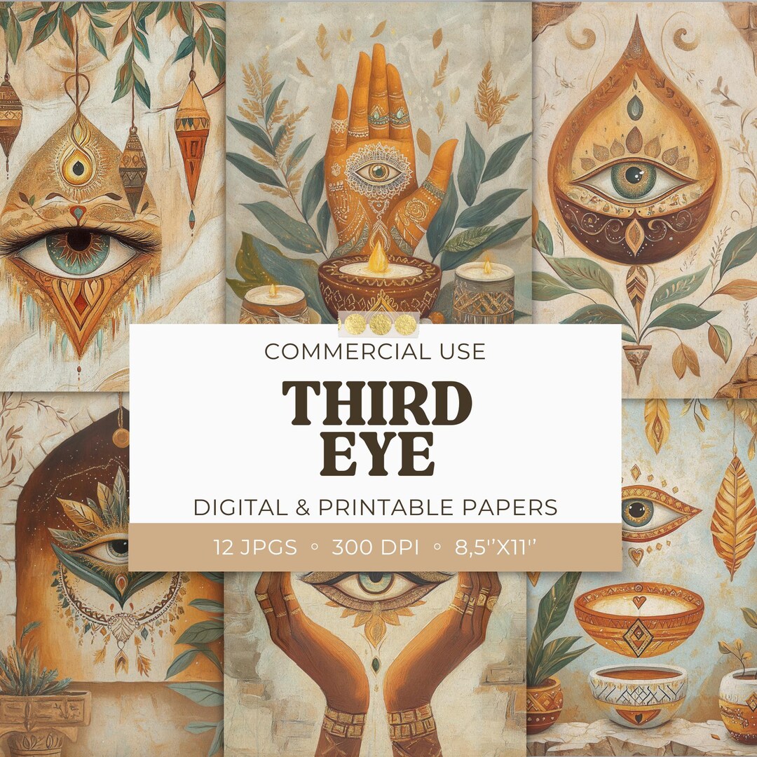 Third Eye Printable Digital Papers, Boho Mystic Ephemera 8.5x11 Junk ...