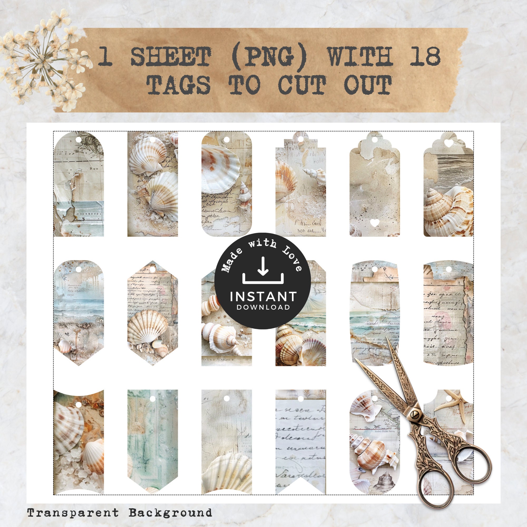 Seashell Junk Journal, 12 Shabby Chic Coastal Digital Journal Pages 18 ...