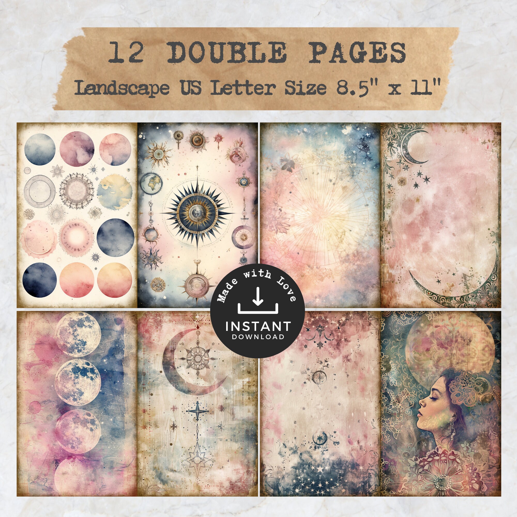 Celestial Boho Junk Journal Pages, Moon Ephemera, Vintage Astronomy ...