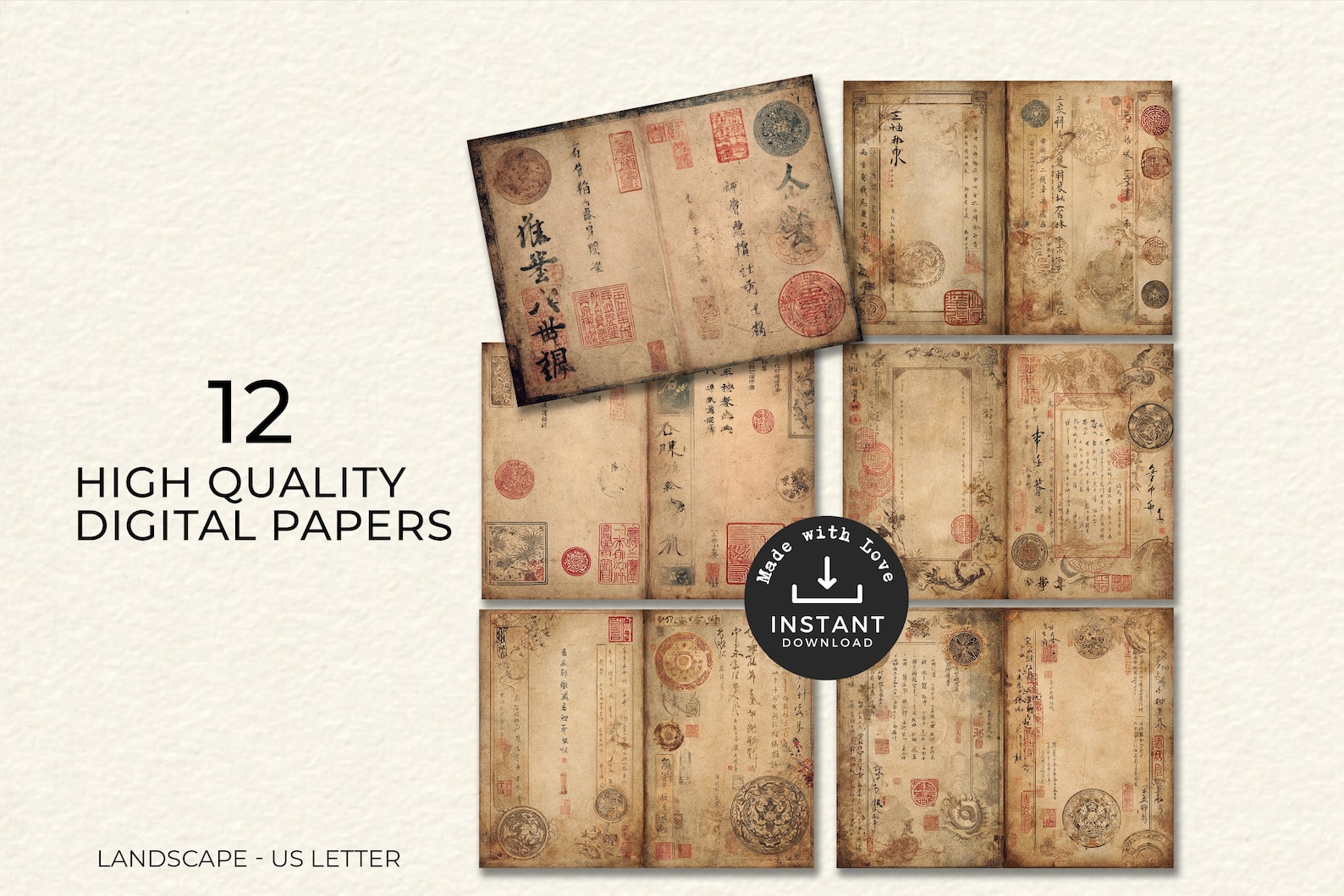 Japan Junk Journal Kit, 12 Asian Junk Journal Pages + 18 Tags, Japanese ...