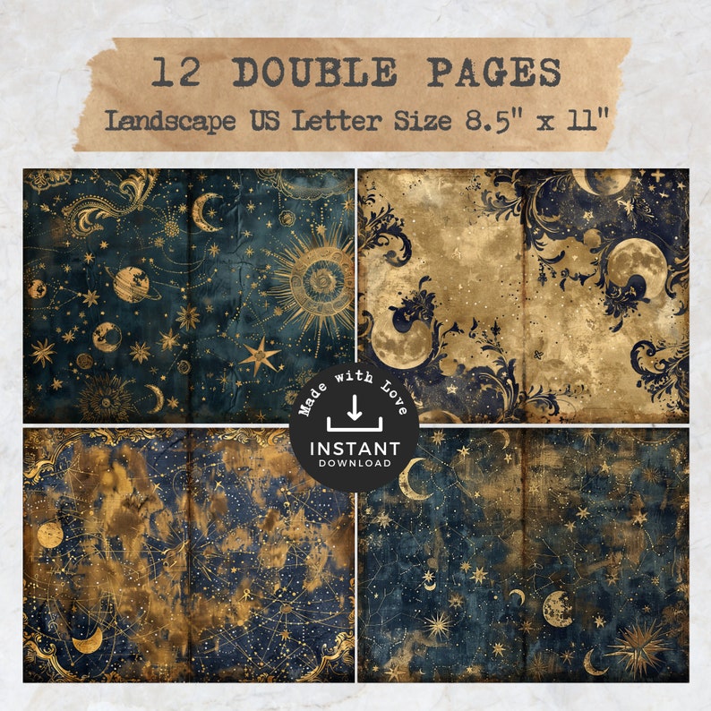 Celestial Planet Junk Journal Kit, Dark Night 12 Digital Journal Pages ...