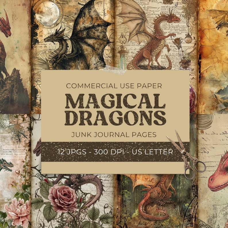 Dragon Junk Journal Printables, Fantasy Magical Ephemera Pages, Digital ...