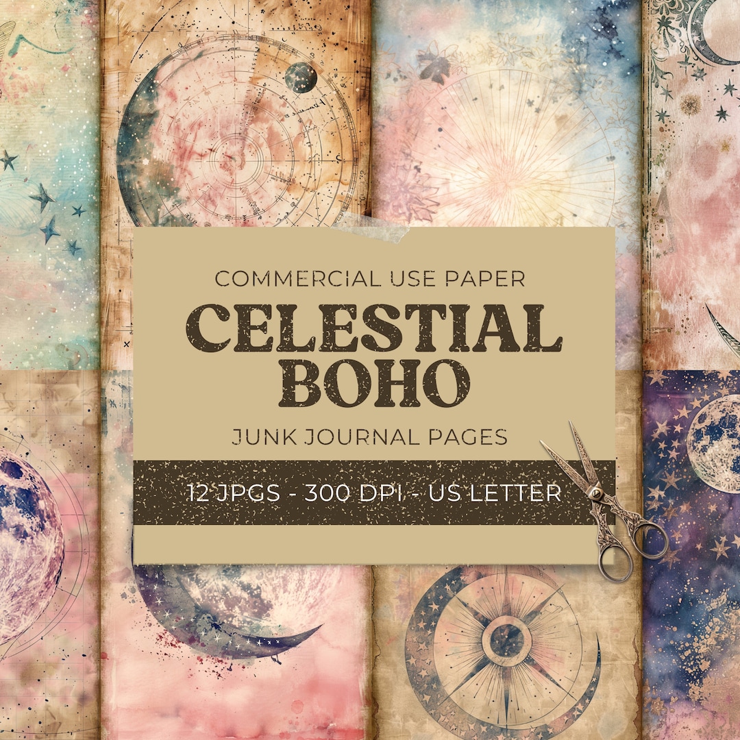 Celestial Boho Junk Journal Pages, Moon Ephemera, Vintage Astronomy ...