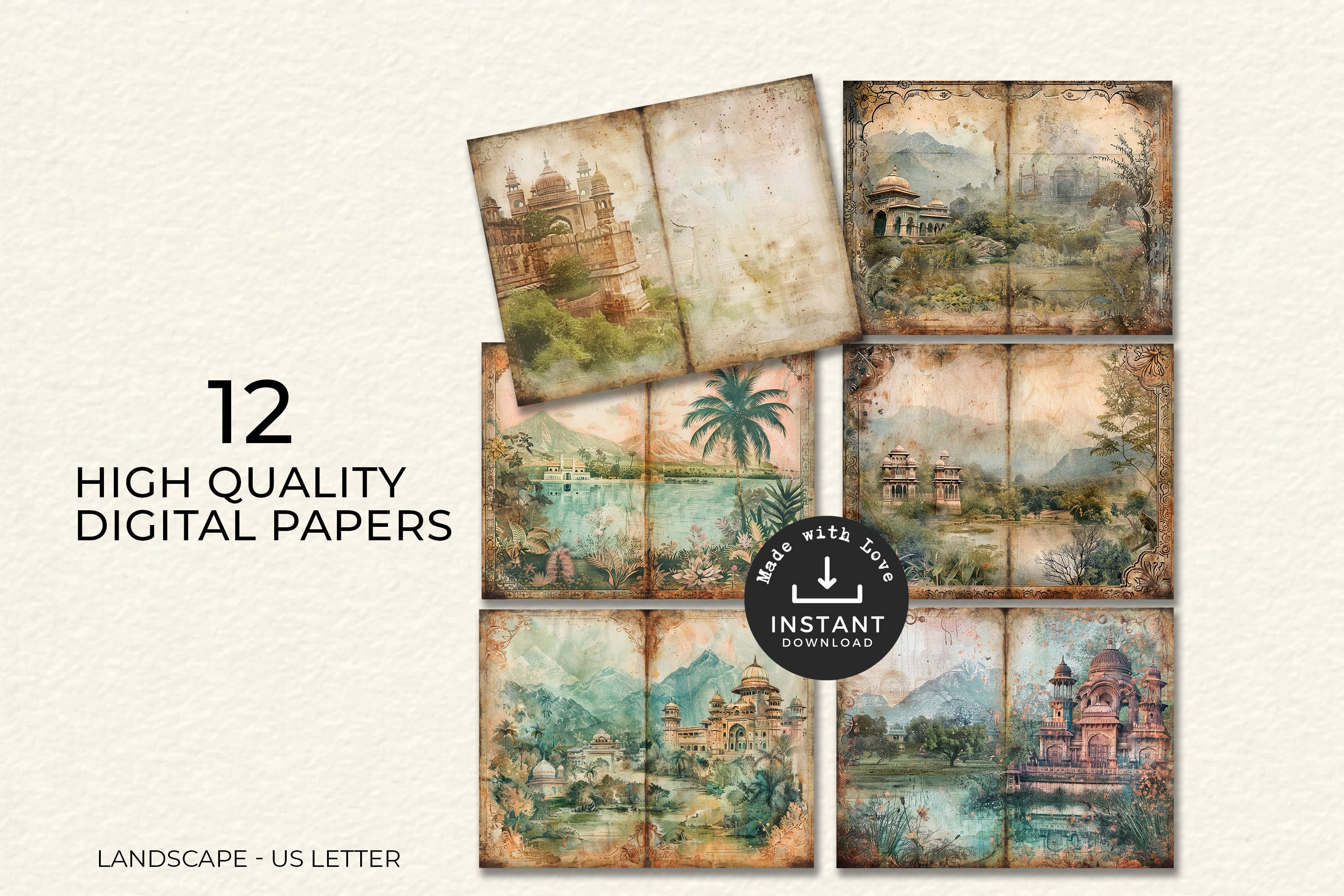 India Travel Junk Journal, Vintage Indian Landscape Pages, Antique ...