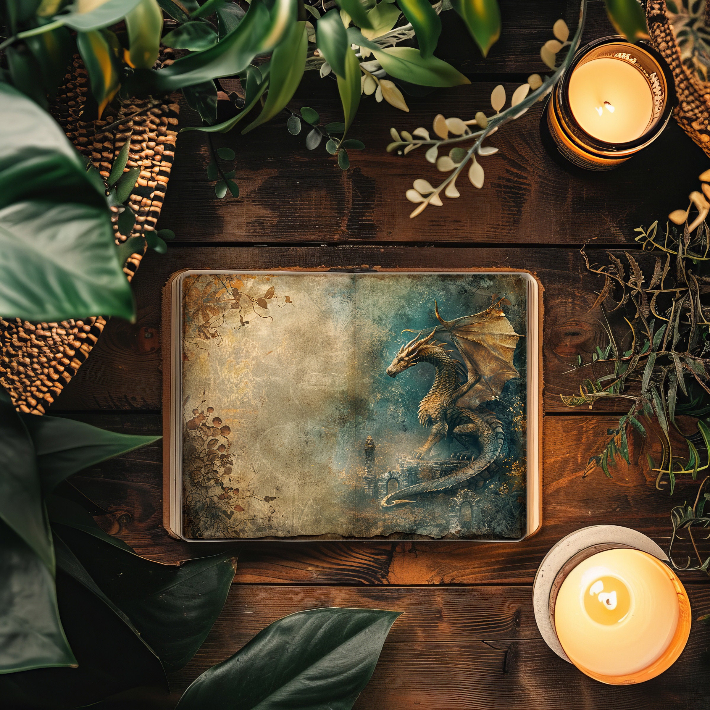 Fantasy Dragon Junk Journal, 12 Vintage Digital Journal Pages + 18 Tags ...