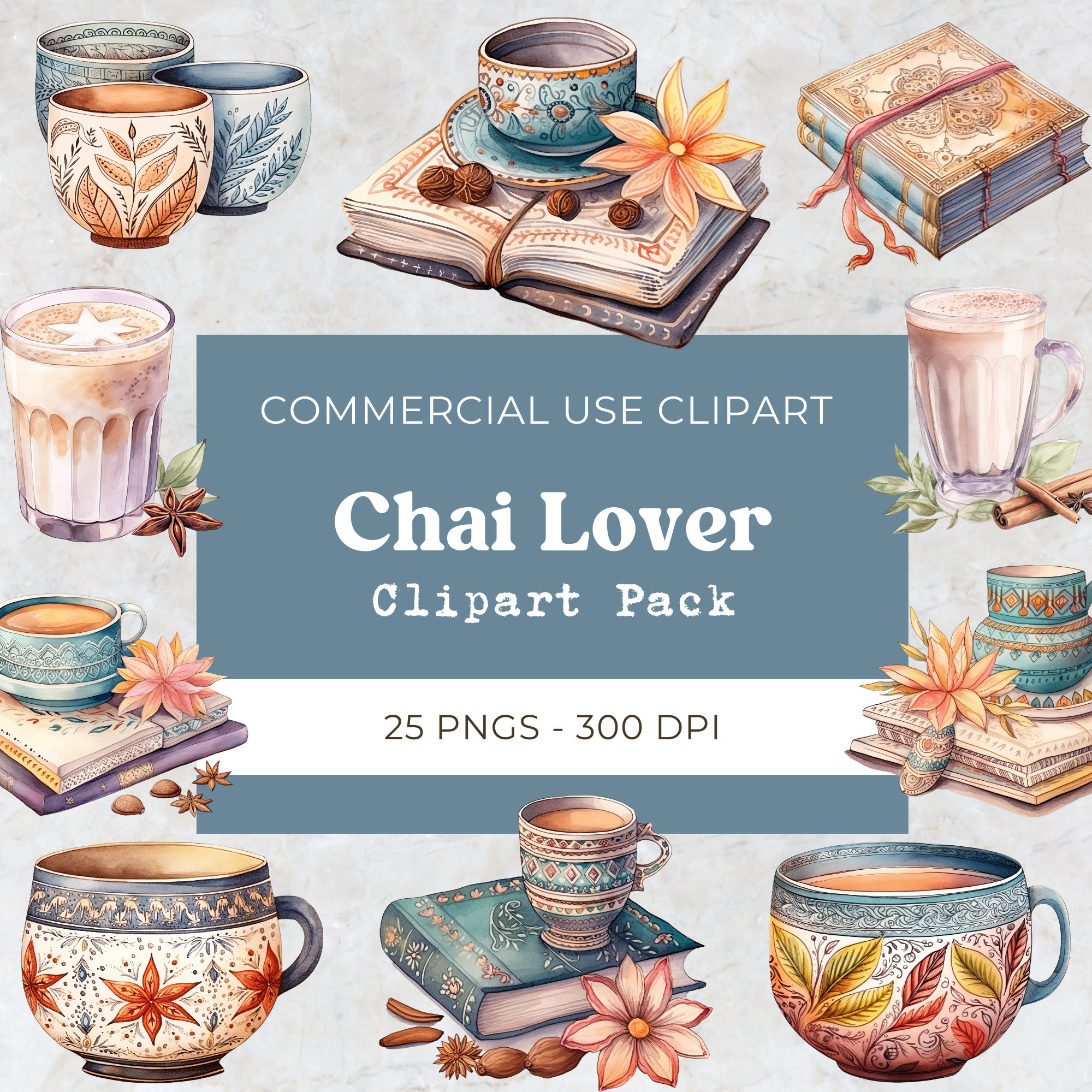 Chai Lover Clipart Pack Chai Tea Png Tea and Books Png Chai Latte Png ...