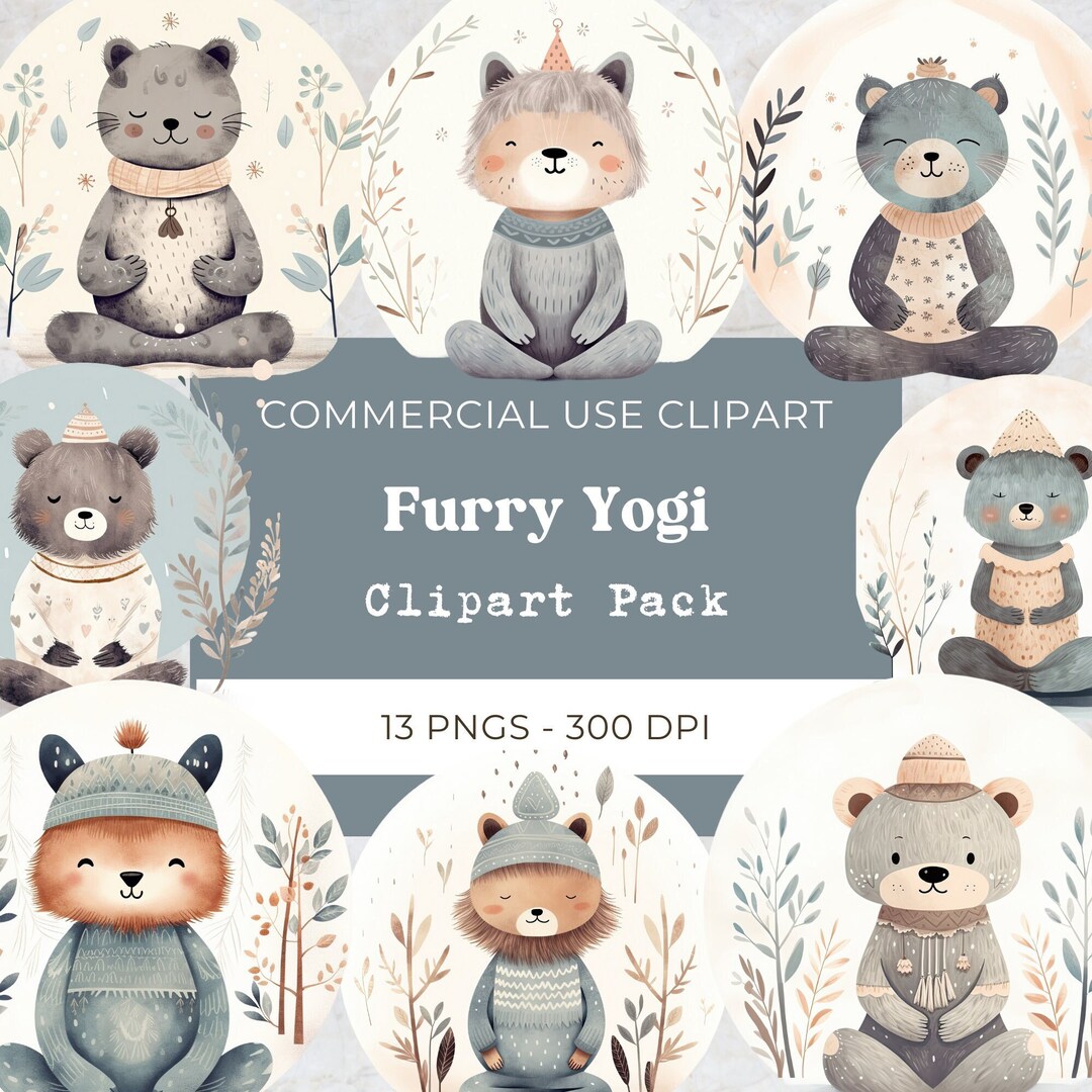 Yoga Furry Animal Clipart, Cute Meditation Clipart, Yoga Pose and ...