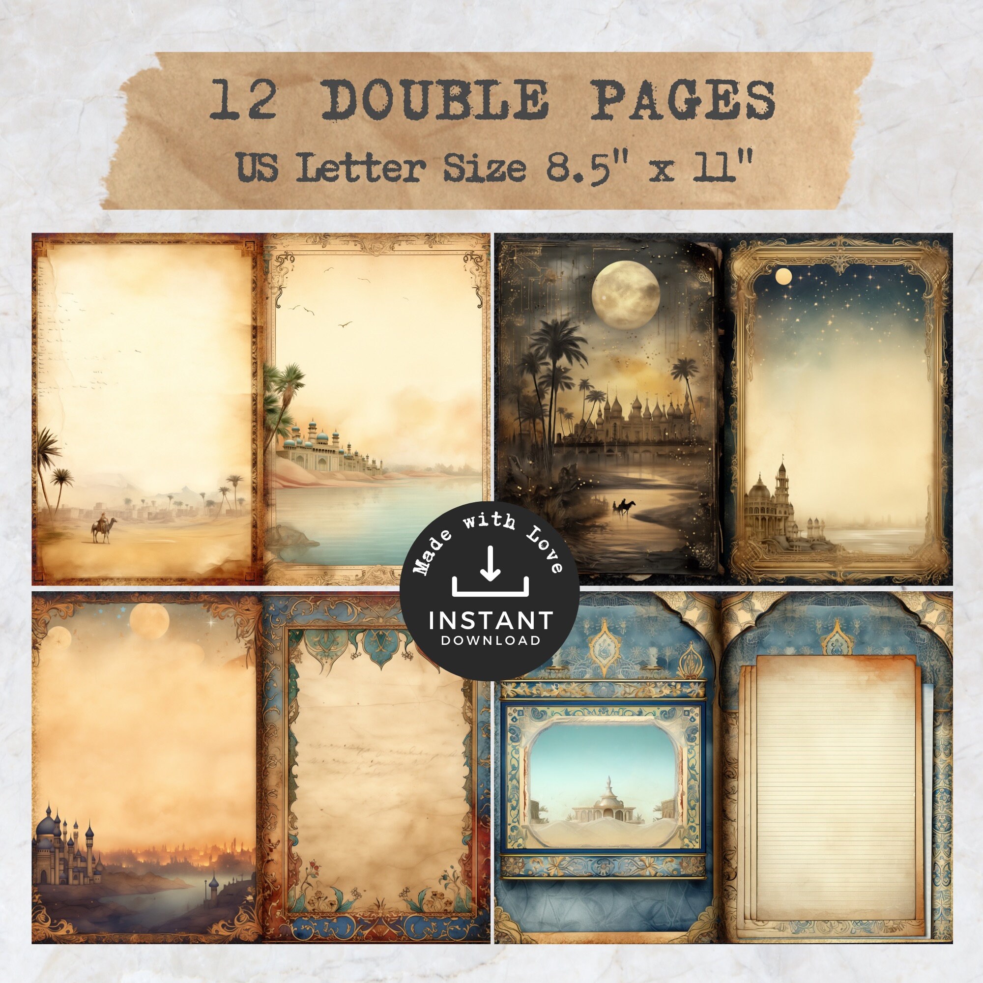 Arabian Nights Junk Journal Pages, Double Pages Oriental Palaces ...