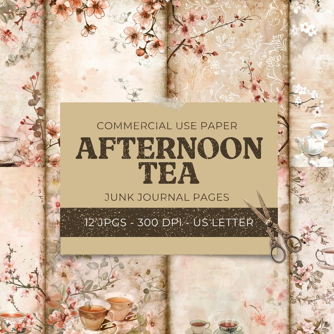 Afternoon Tea Junk Journal, Pages & Tags, Craft Paper Pack, Shabby Chic ...