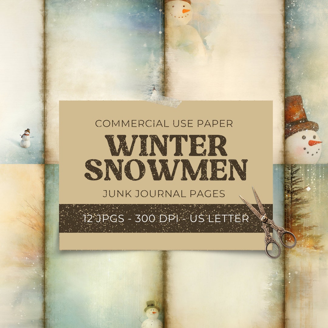 Winter Snowman Junk Journal Paper, Winter Snow Background, Christmas ...