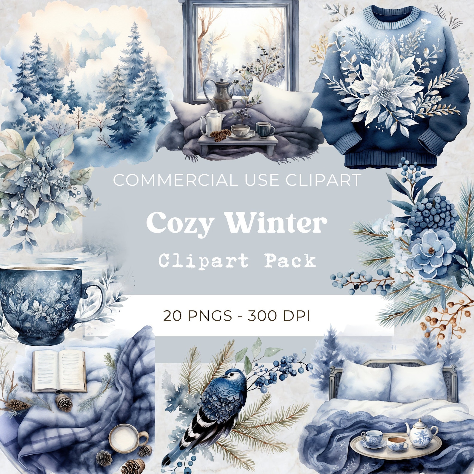 Winter Scene Clipart, Watercolor Cozy Winter Clipart, Winter Sweaters ...
