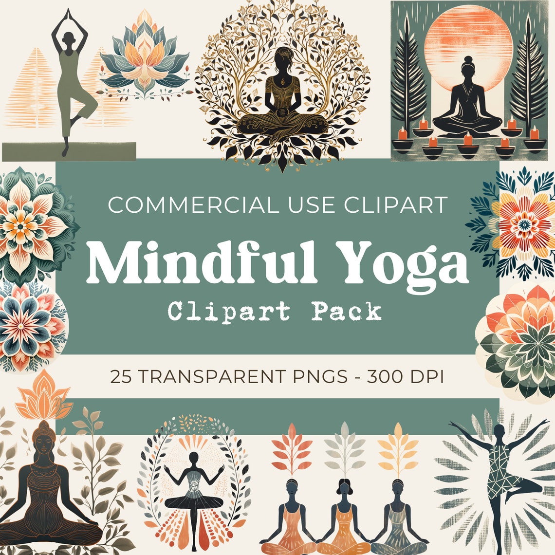 Mindful Yoga Clipart Commercial Use, 300 Dpi, 25 Transparent Pngs - Etsy