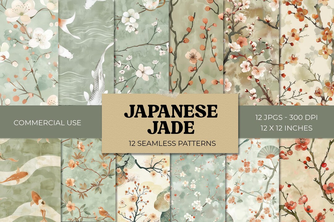 Vintage Japanese Jade Seamless Patterns, Retro Seamless Digital Papers ...