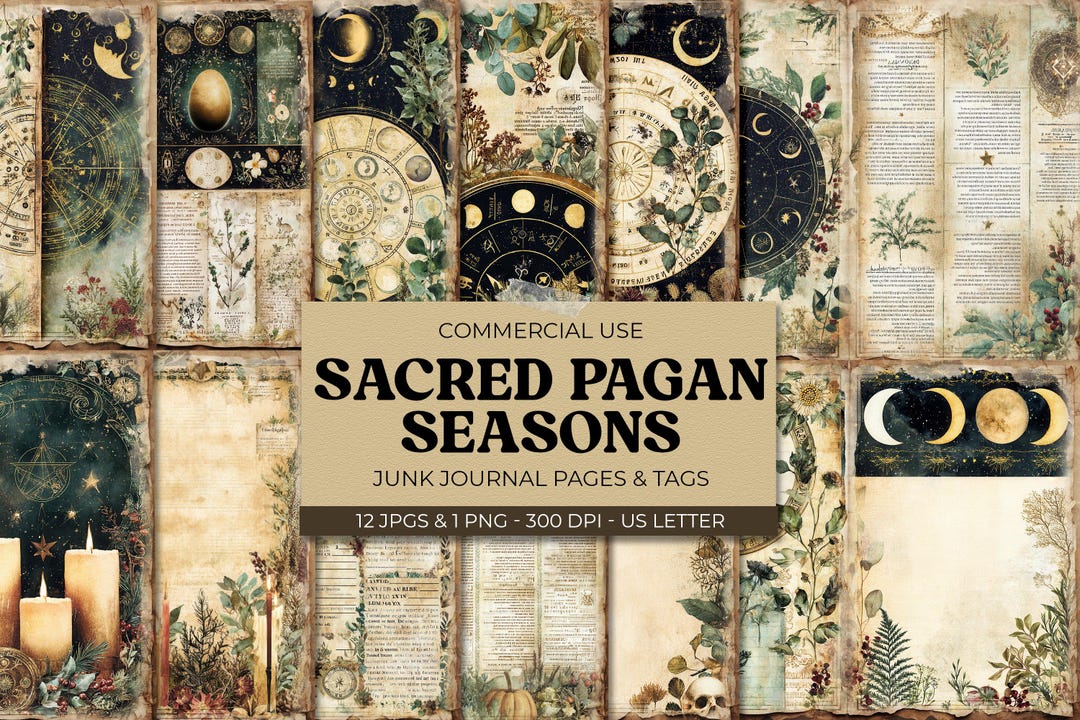 Sacred Pagan Seasons Junk Journal Kit, Wheel of Life Printable Digital ...