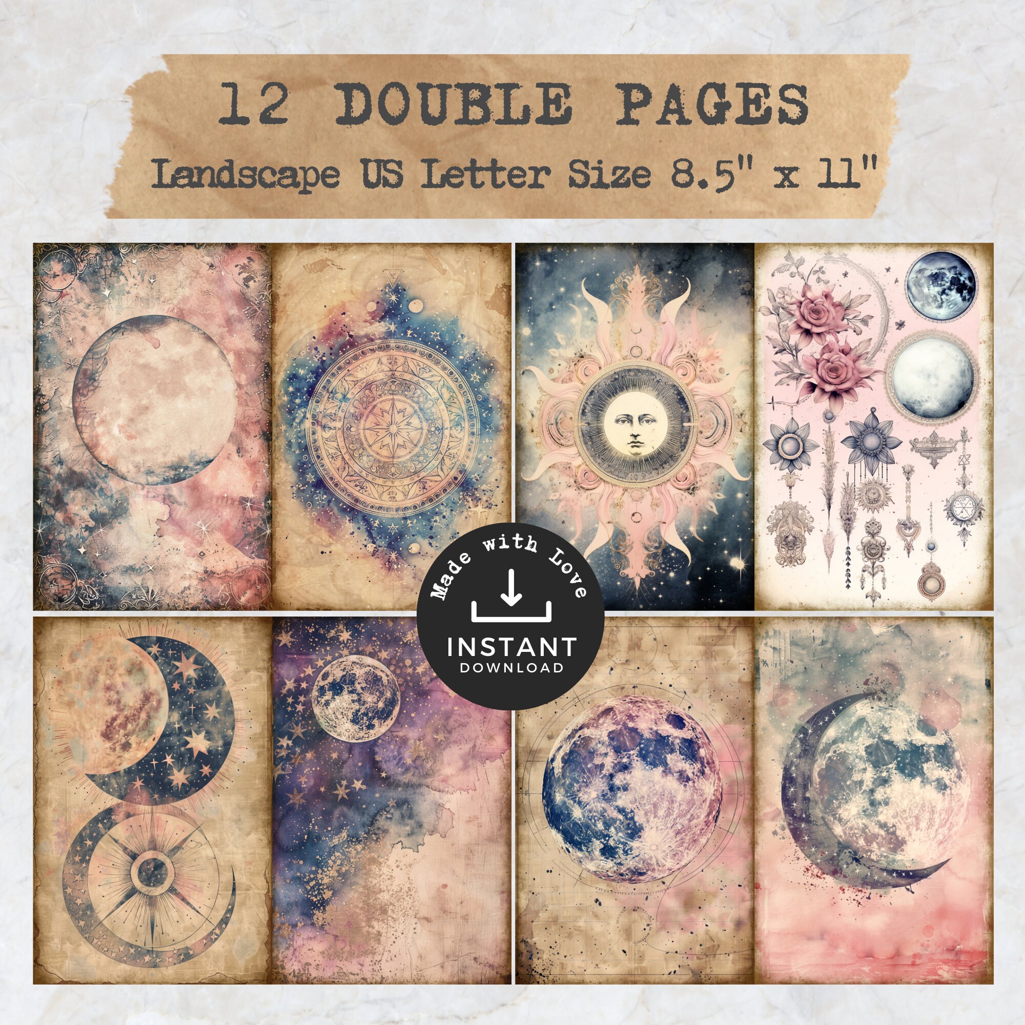 Celestial Boho Junk Journal Pages, Moon Ephemera, Vintage Astronomy ...