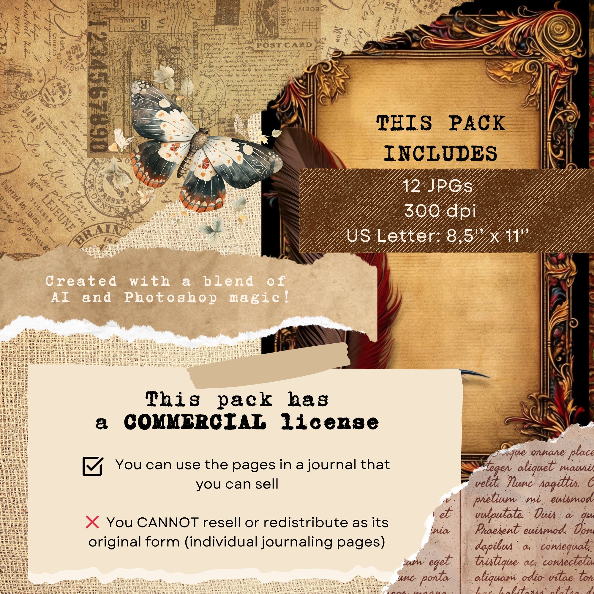 Medieval Junk Journal Page, Gothic Script Fantasy Ephemera, Mythical ...