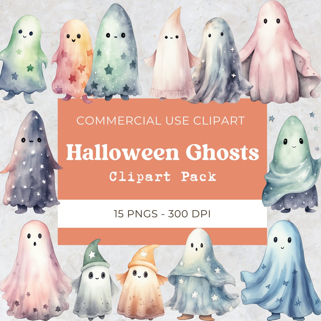 Watercolor Halloween Cute Ghost Clipart | Cute Halloween Ghost Clipart ...