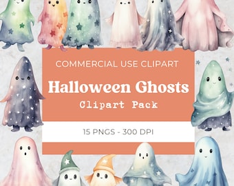 Halloween Cute Ghost Enchanting Watercolor Clipart Bundle 18 ...