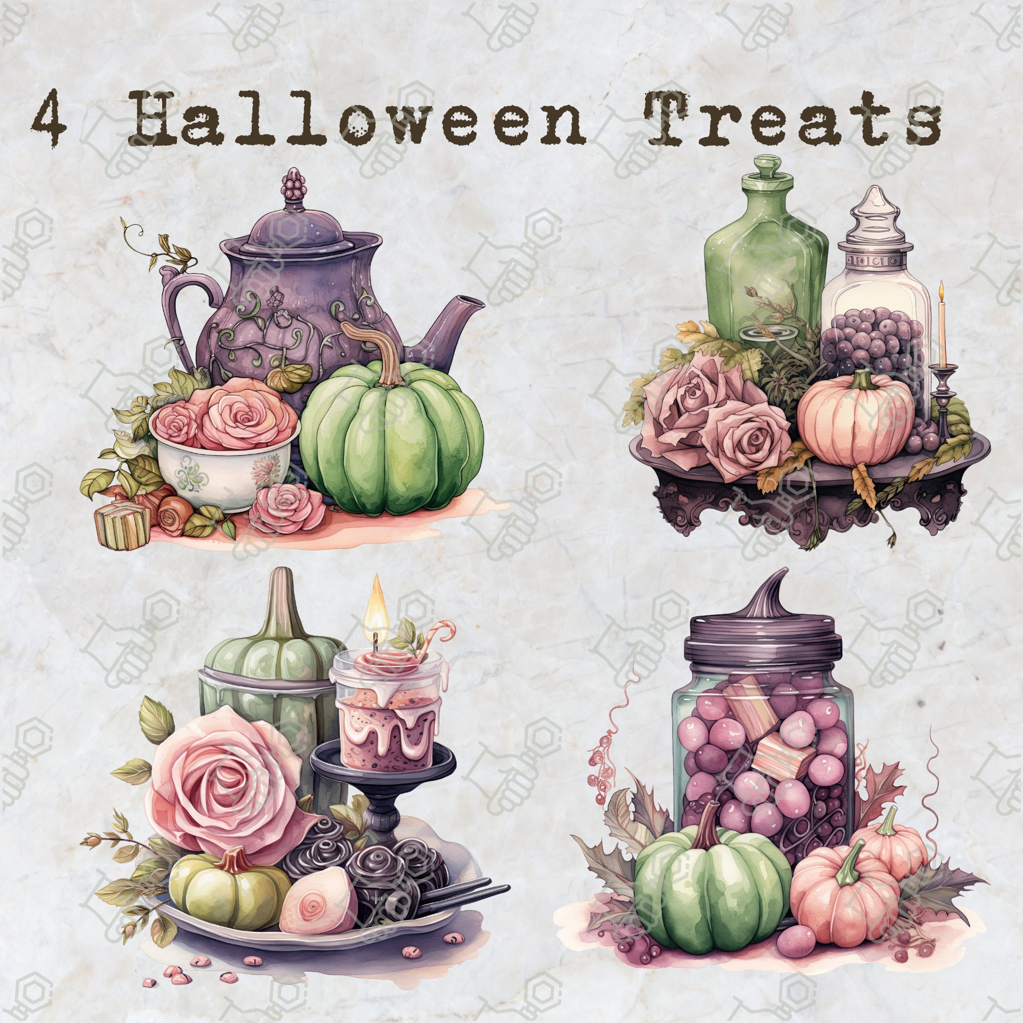 Retro Pastel Halloween Clipart, Pink Pumpkins, Cute Halloween Graphics ...