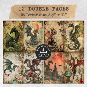 Dragon Junk Journal Printables, Fantasy Magical Ephemera Pages, Digital ...