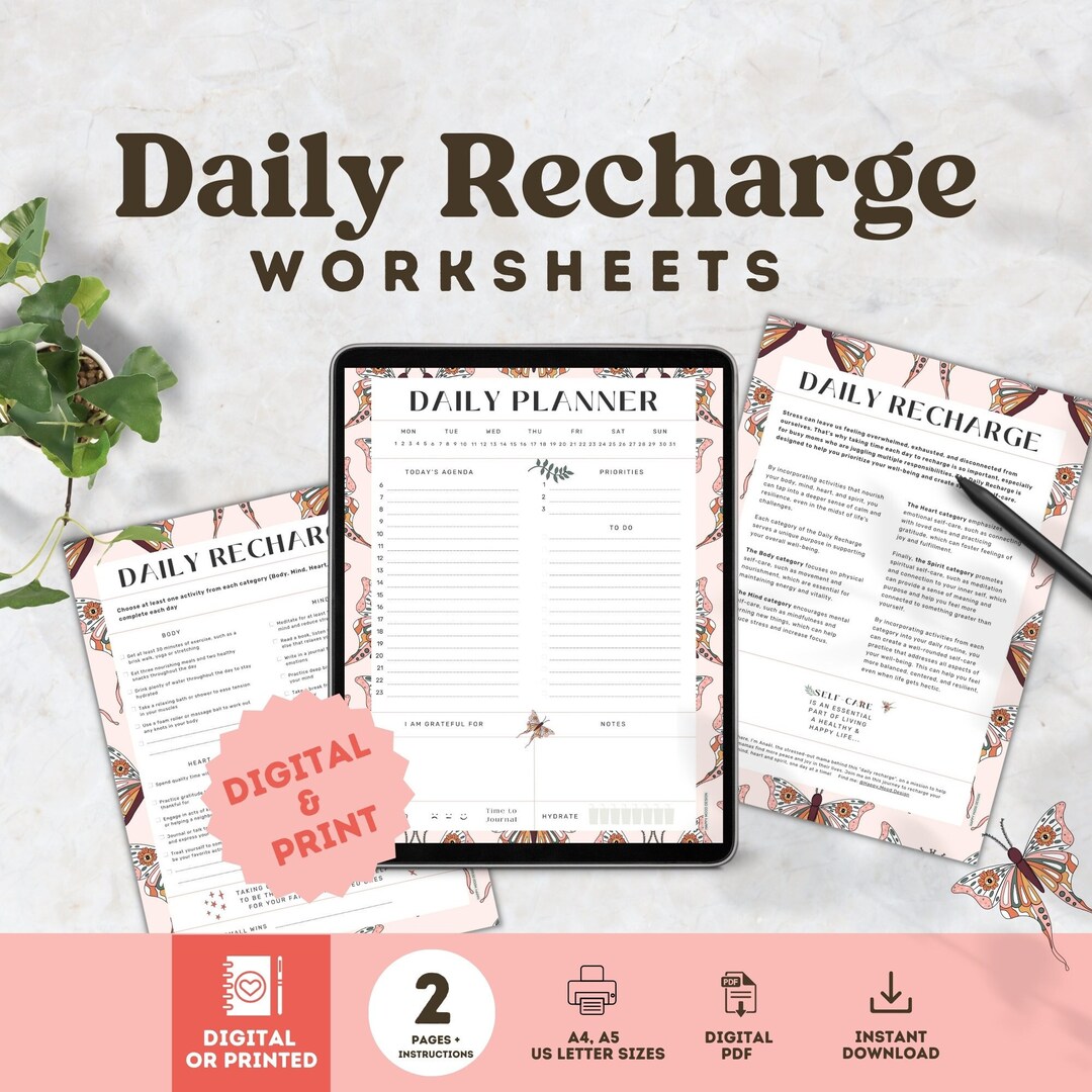 Boho Daily Planner Printable Butterfly A5, A4, US Letter, PDF With Self ...