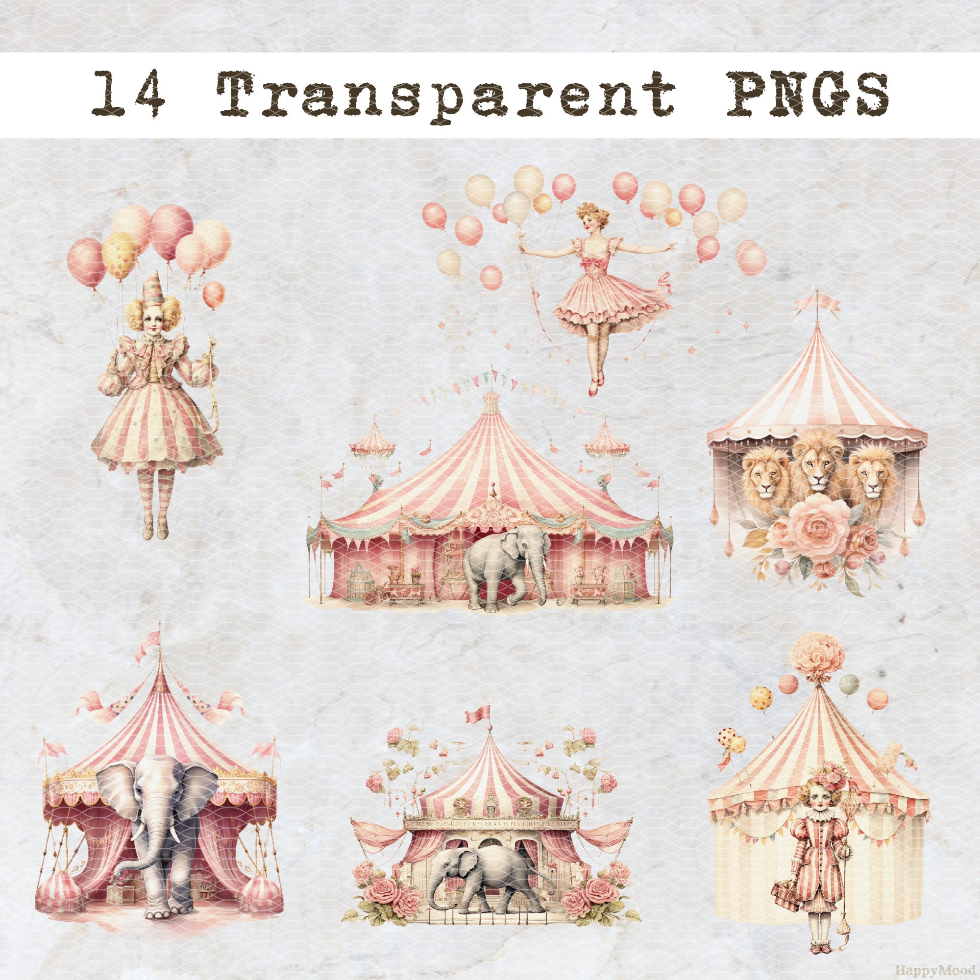 Pink Circus Tent Clipart, Watercolor Circus Animal Pngs, Vintage Circus ...