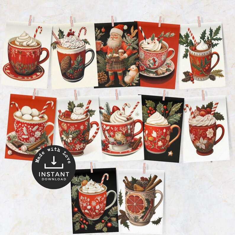 Victorian Christmas Hot Drink Digital Papers, Unique Holiday Designs ...