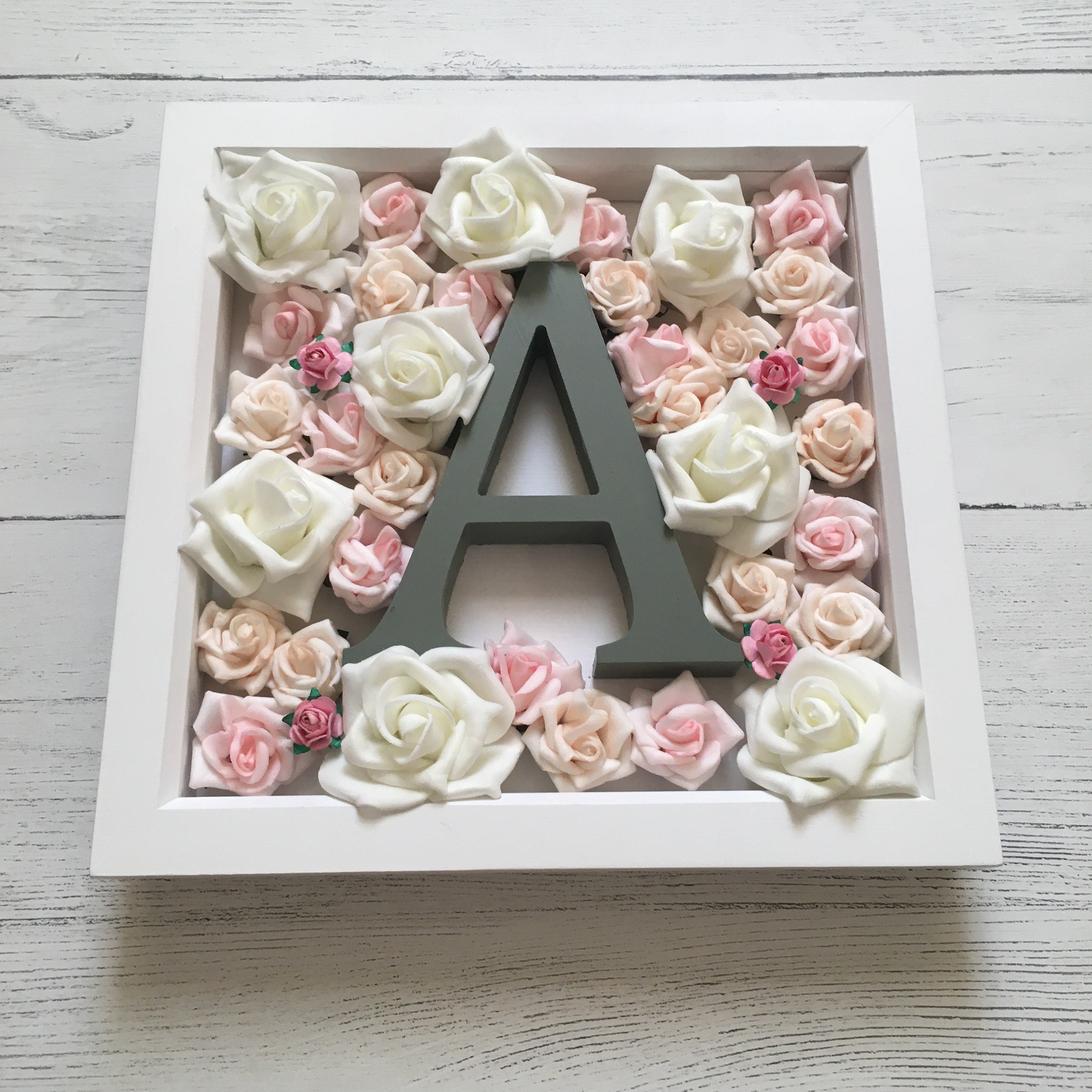 Floral Letter A Initial Box Frame: Pink & White Artificial Flowers ...