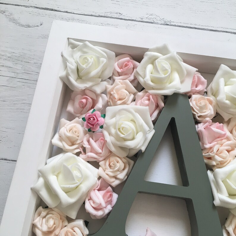 Floral Letter A Initial Box Frame: Pink & White Artificial Flowers ...