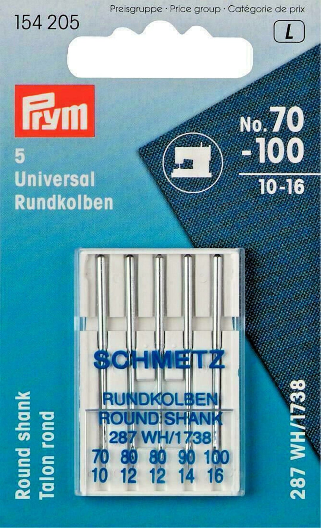 5 Sewing Machine Needles Round Shank 287 WH / 1738 Size 70-100 Prym ...
