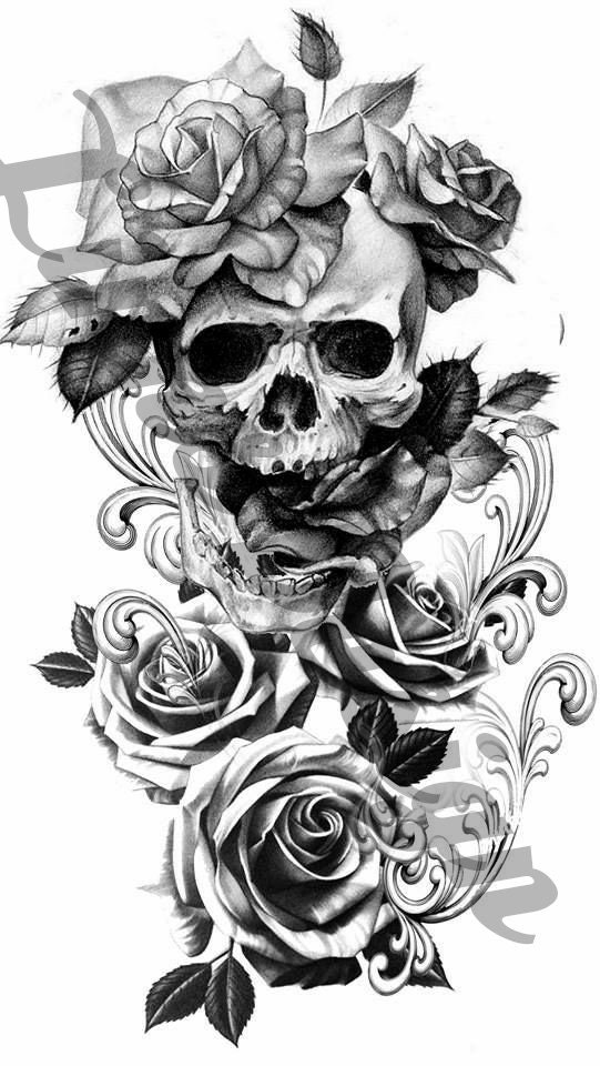 Roses and Skull With Scroll Waterslide Decal for Tumblers - Etsy