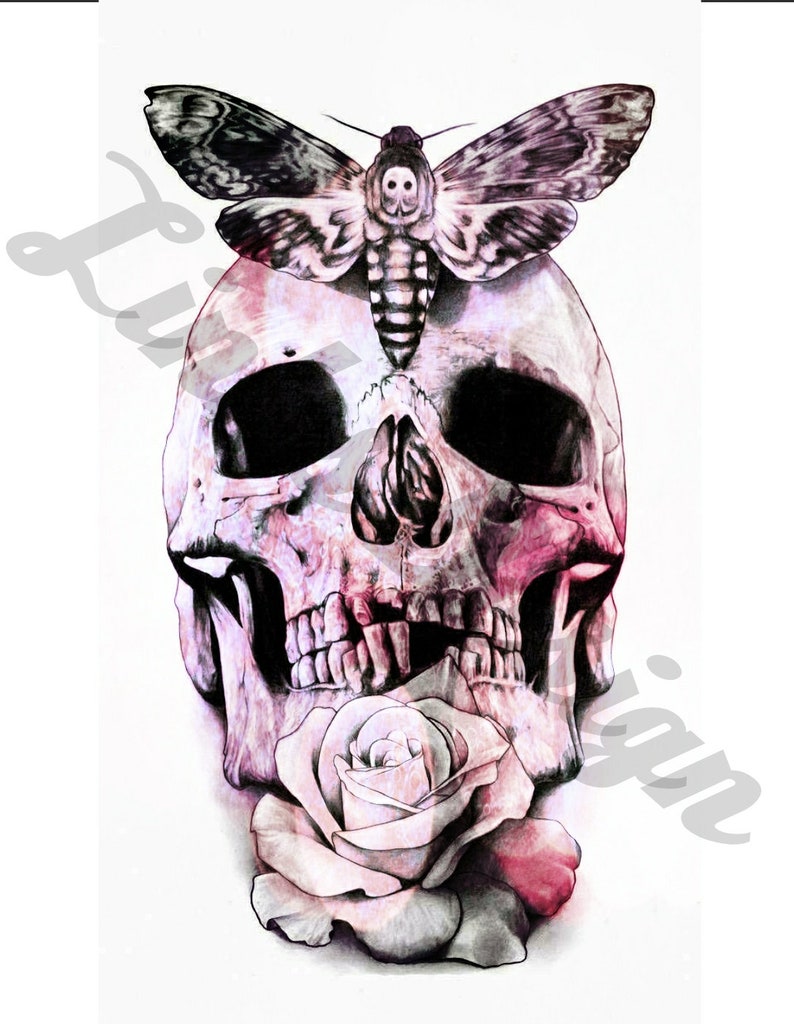 Skull Butterfly And Rose Waterslide Decal For Tumblers Tattoo Etsy