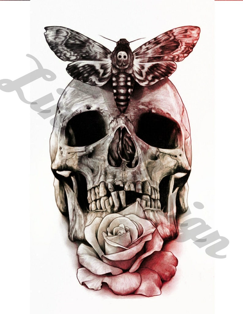 Skull Butterfly And Rose Waterslide Decal For Tumblers Tattoo Etsy