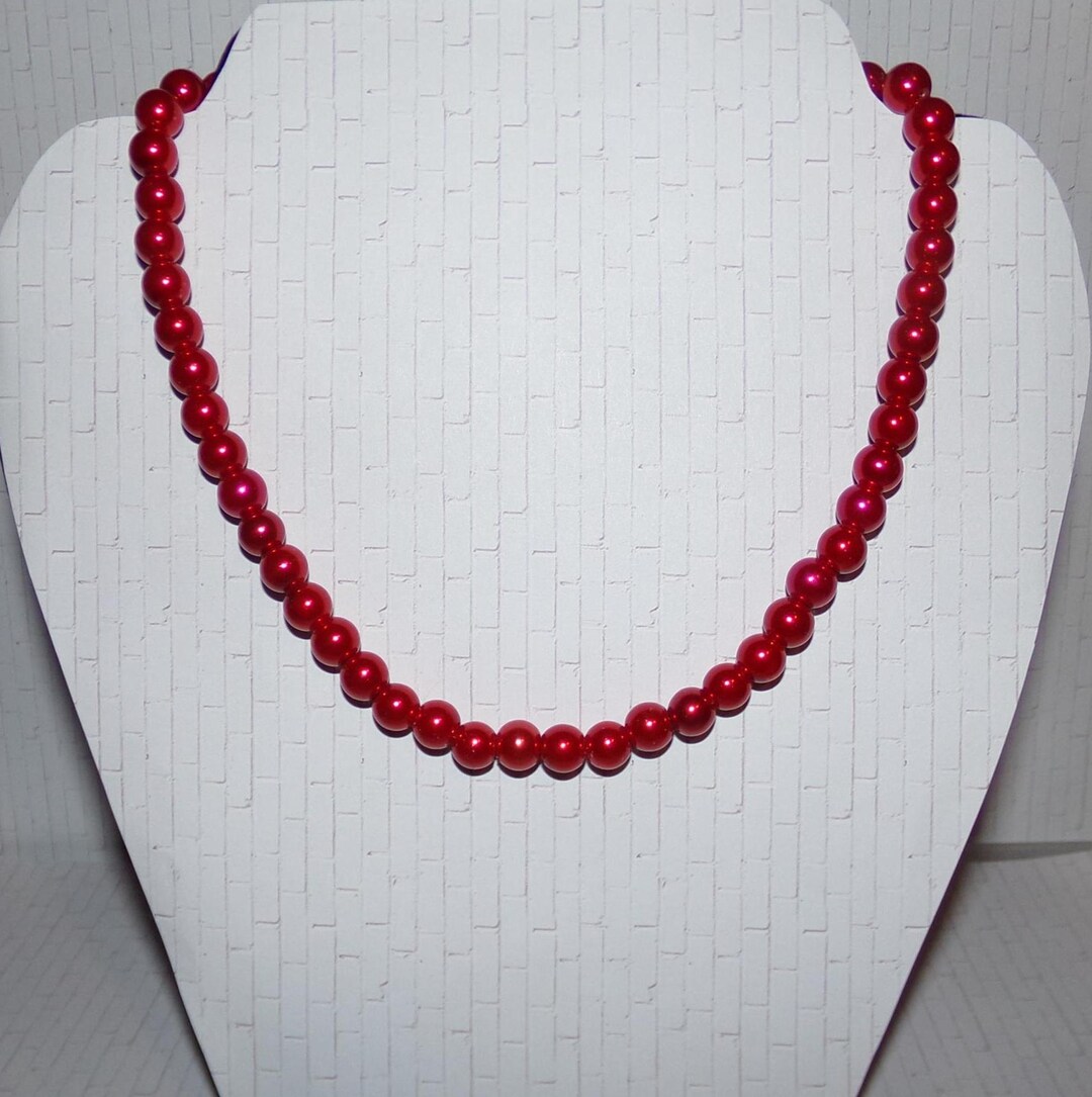 8mm Red Pearl Necklace, Chunky Red Pearl Necklace - Etsy