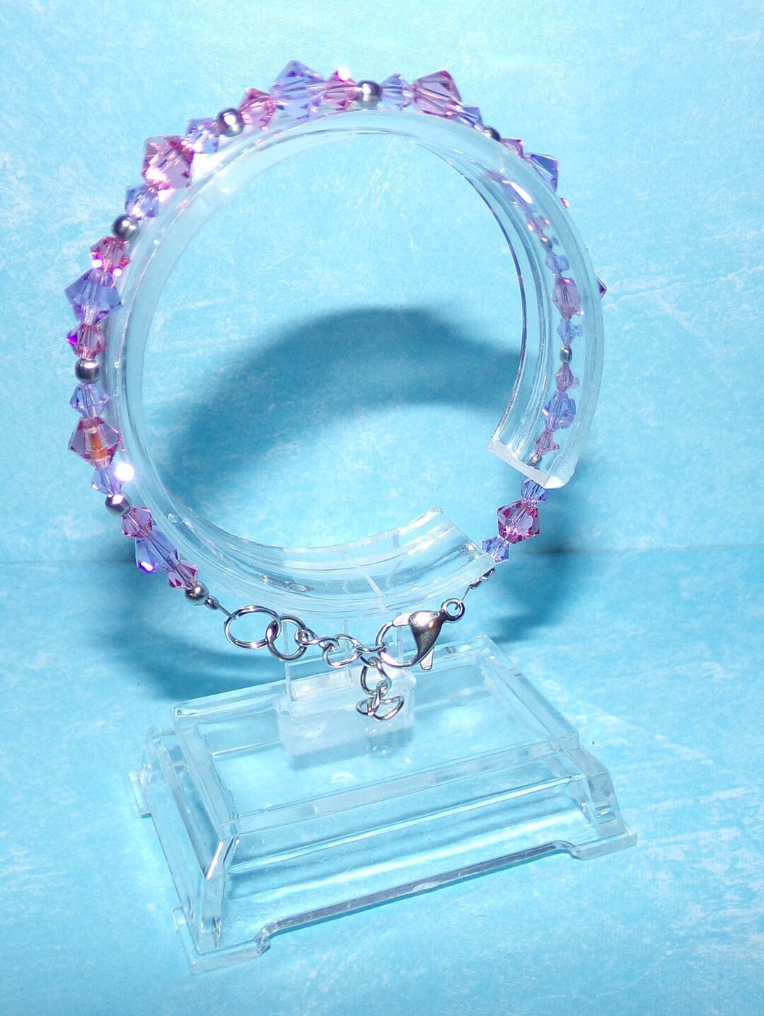 Rose and Violet Crystal Bracelet, 2 Color Crystal Bracelet - Etsy