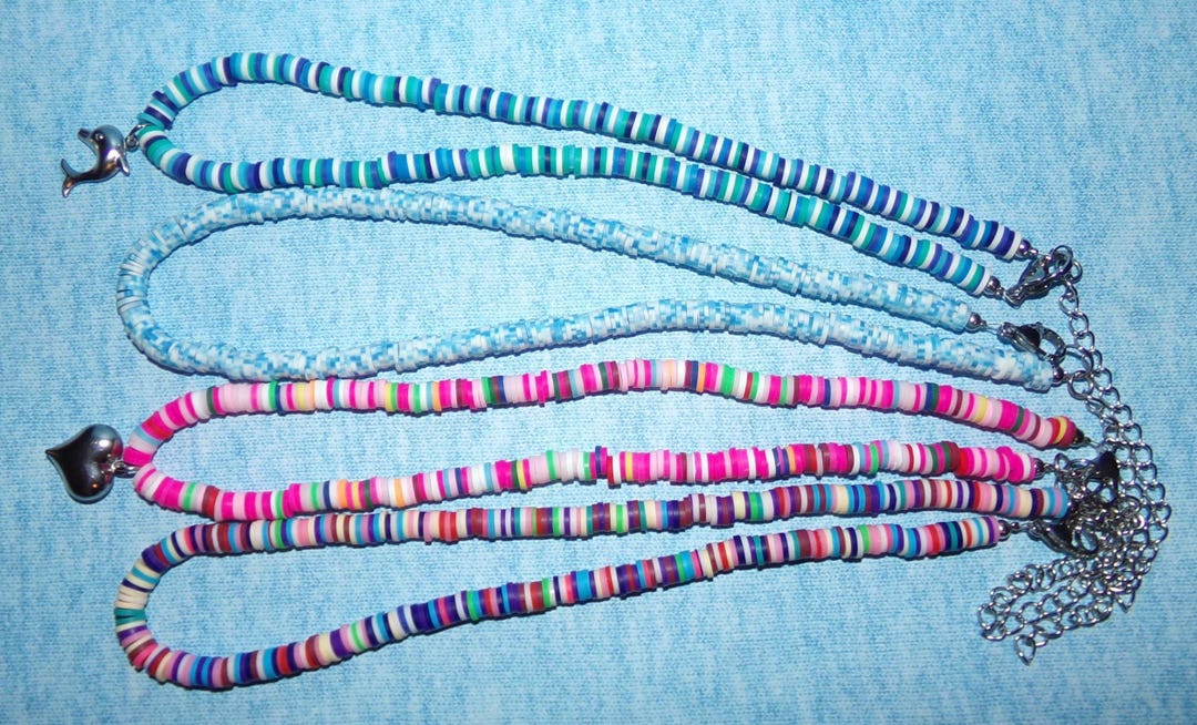 Polymer Clay Beach Necklace, Surfer Style Necklace, Colorful Beaded ...
