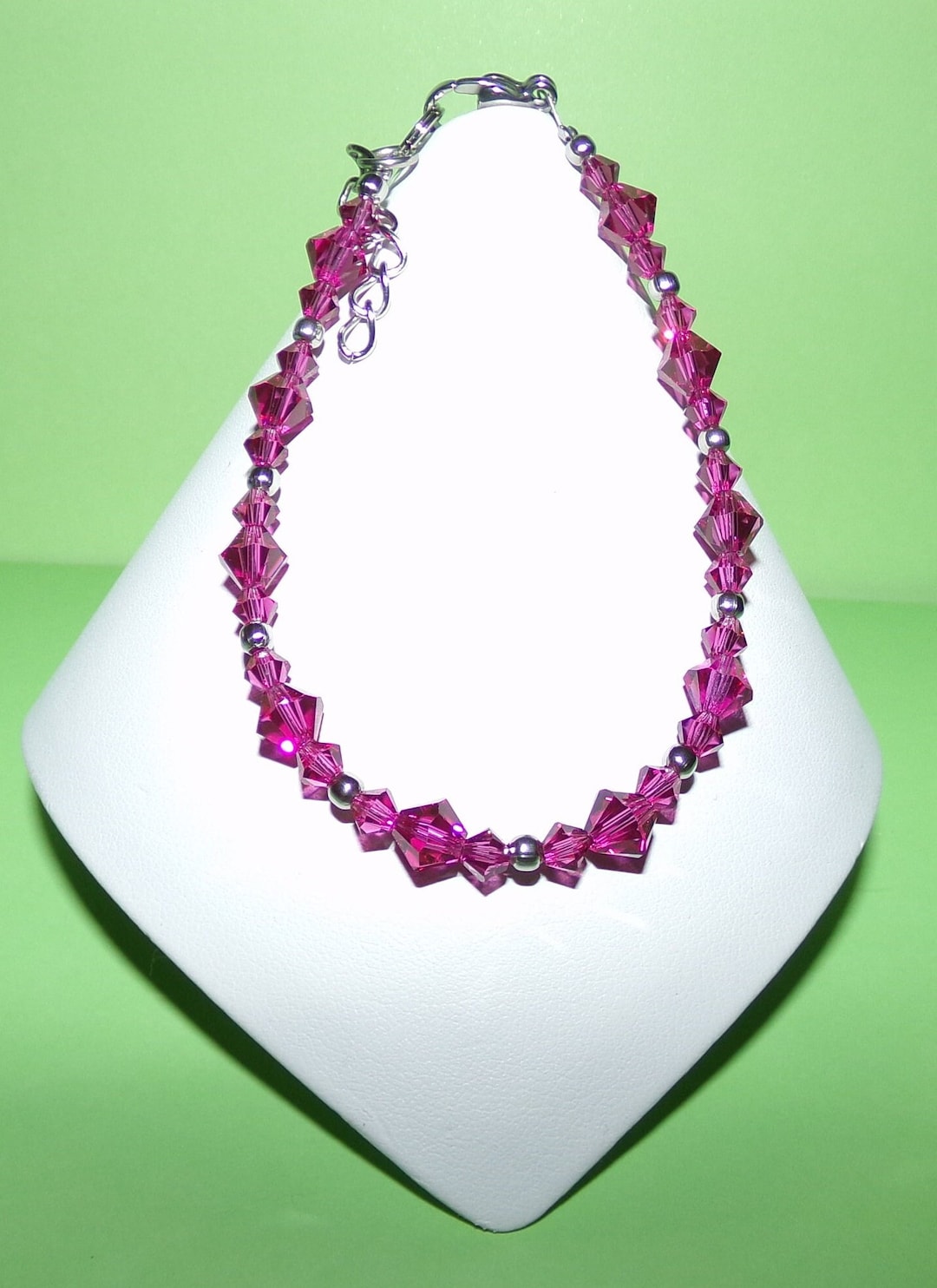 Fuchsia Crystal Beaded Bracelet, Preciosa Crystal Bracelet - Etsy
