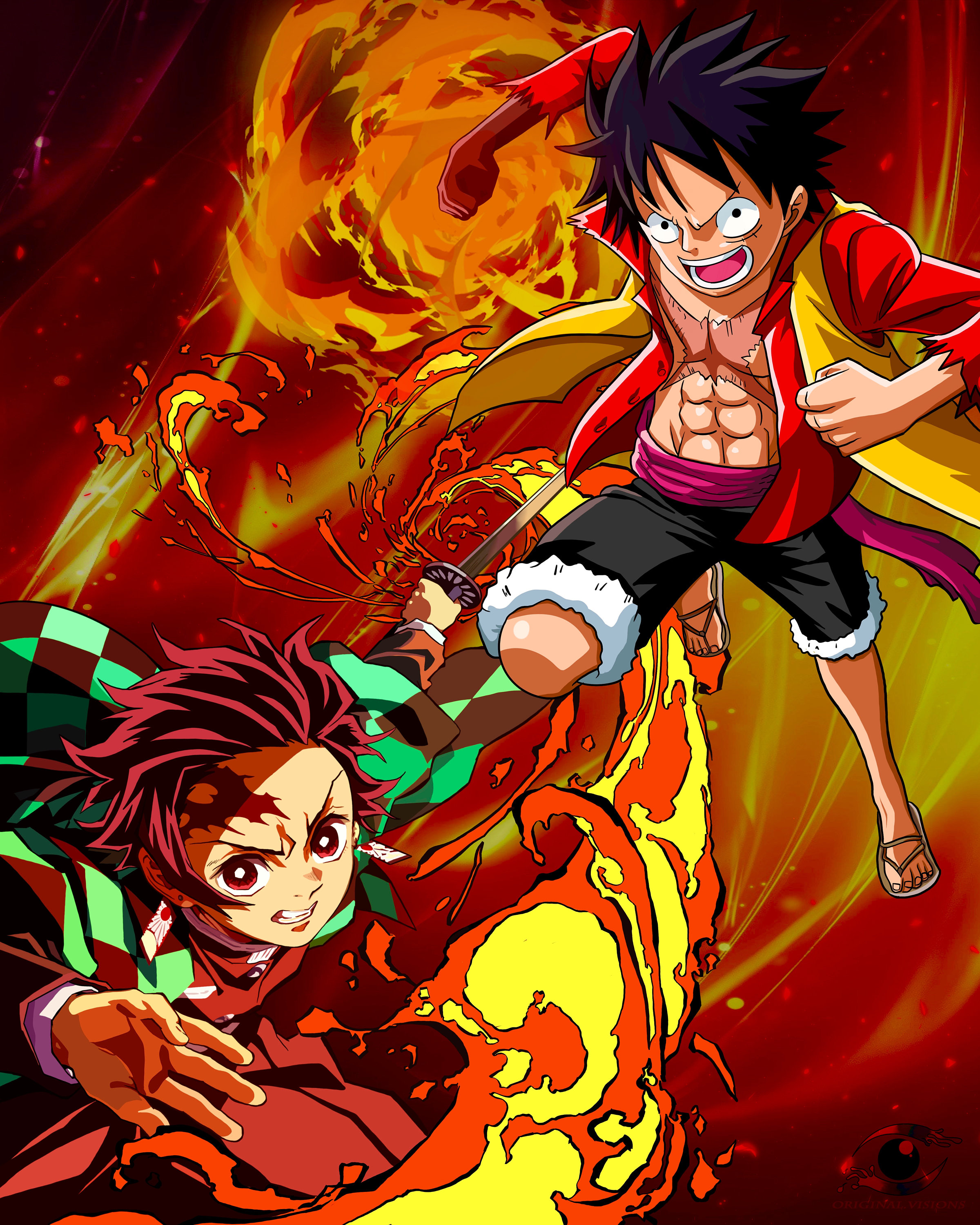 Tanjiro X Luffy Fire Poster - Etsy