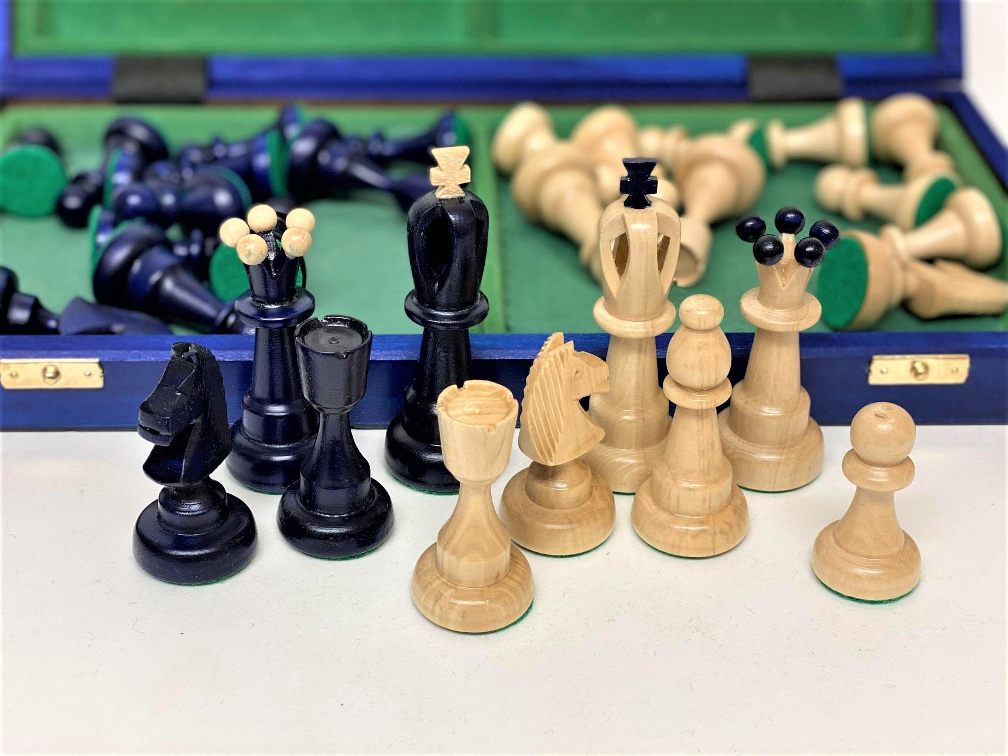 Large Chess Set 42 X 42 Blue Woodeeworld - Etsy UK