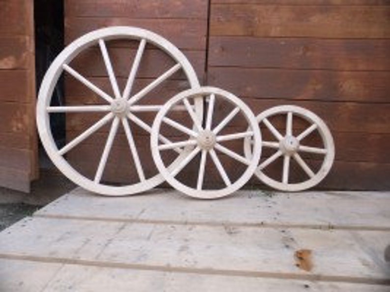Cart Wheels Small 40cm Wagon Solid Plain Wood Vintage Style Garden Home ...