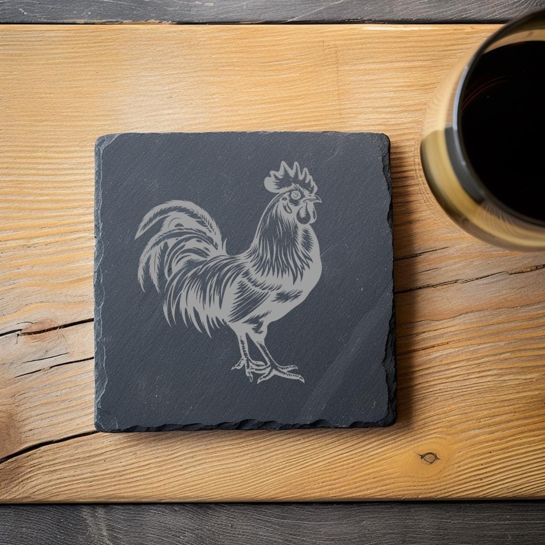 Rooster Engraved Slate Coaster Farmhouse Decor Rustic Drink Coaster ...
